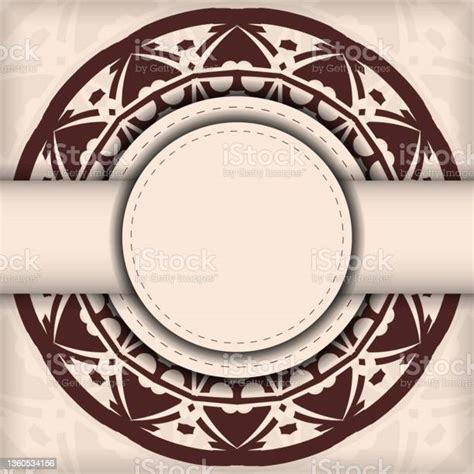 만다라 패턴베이지 색상의 엽서 인쇄 디자인을 위한 고급스러운 템플릿 텍스트와 추상 장식을 위한 장소로 초대를 준비합니다 0명에 대한 스톡 벡터 아트 및 기타 이미지 Istock