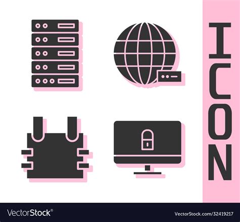Set Lock On Computer Monitor Server Data Web Vector Image