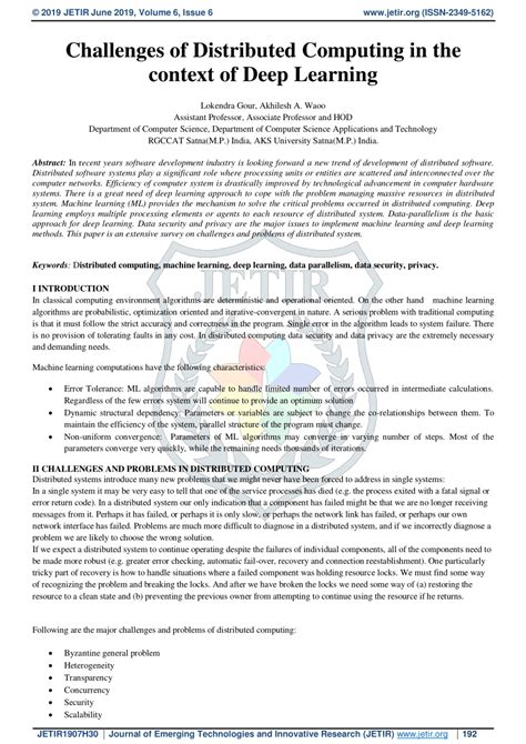 Pdf Challenges Of Distributed Computing In The Context Of Deep Learning