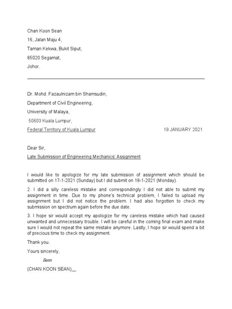 Formal Letter And Justification Of Late Submission Pdf