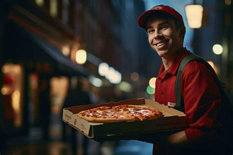 Ai Generated Pizza Delivery Man Ready To Pizza Boxes To Customer Food
