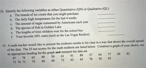 Answered 18 Identify The Following Variables As Either Quantitative