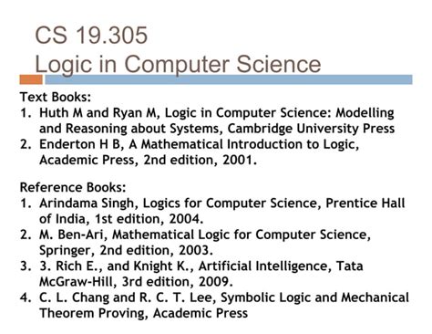 lecture 1 3 logics in computer science pptx programming languages