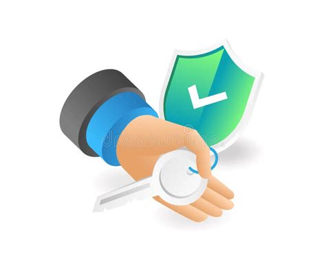 3d Flat Illustration Of A Hand Holding A Security Key Stock