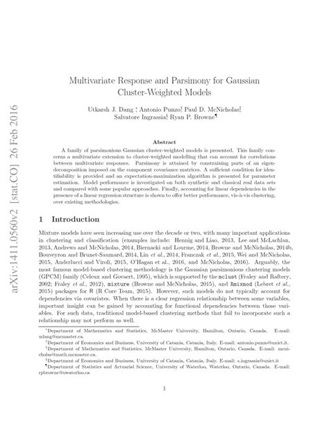 Multivariate Response And Parsimony For Gaussian Cluster Weighted Models DeepAI