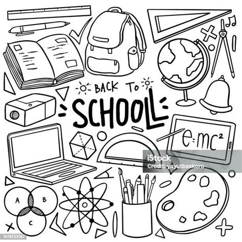 학교 낙서로 다시 그려진 손 세트 학교 아이콘과 기호의 벡터 낙서 벡터 일러스트 레이 션 0명에 대한 스톡 벡터 아트 및 기타 이미지 Istock