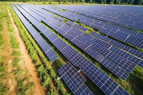 Premium Photo A Large Array Of Solar Panels In A Field