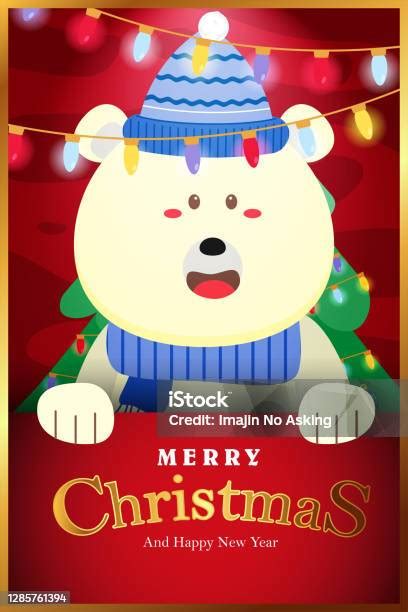 메리 크리스마스와 귀여운 북극곰 만화 캐릭터와 함께 새해 새해 편지 크리스마스 인사말 카드 전단지 브로셔 초대장 포스터 또는 배너용 겨울에 대한 스톡 벡터 아트 및 기타