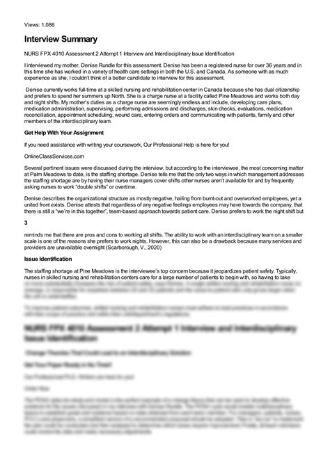 Solution Nurs Fpx 4010 Assessment 2 Attempt 1 Interview And