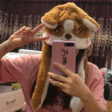 一捏耳朵会动的小柯基头套狗耳朵会动少女心抖音拍照帽子头套ins 虎窝淘