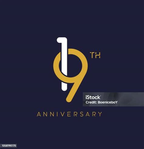 간단한 모노 그램 색상 번호 19 주년 기념 Logooverlapping입니다 인사말 카드 및 초대장 카드를 위한 디자인 벡터 19에 대한 스톡 벡터 아트 및 기타 이미지