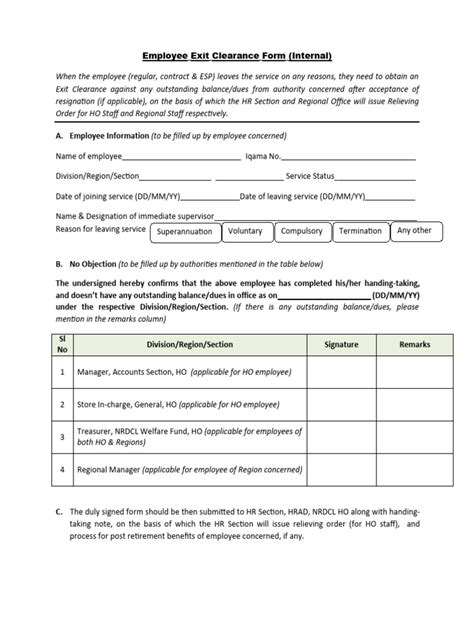 Sample Employee Exit Clearance Form Pdf