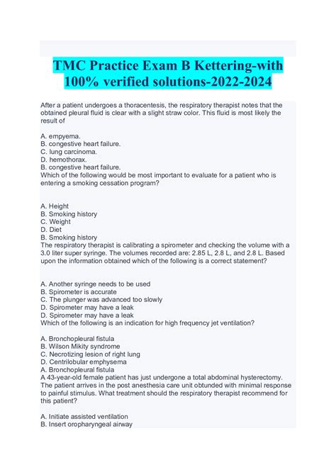 TMC Practice Exam B Kettering With 100 Verified Solutions 2022 2024 Browsegrades