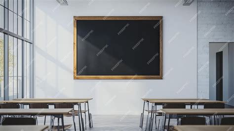 Minimalist Interior Of A Modern School Classroom With A Chalkboard On A