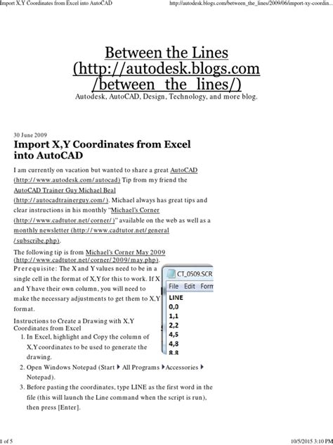 import x y coordinates from excel into autocad pdf auto cad