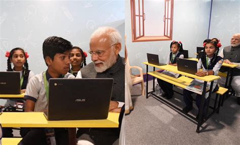 Pm Modi Visits A Classroom In Gujarat But The Internet Is Fixated On The Fake Windows Culture