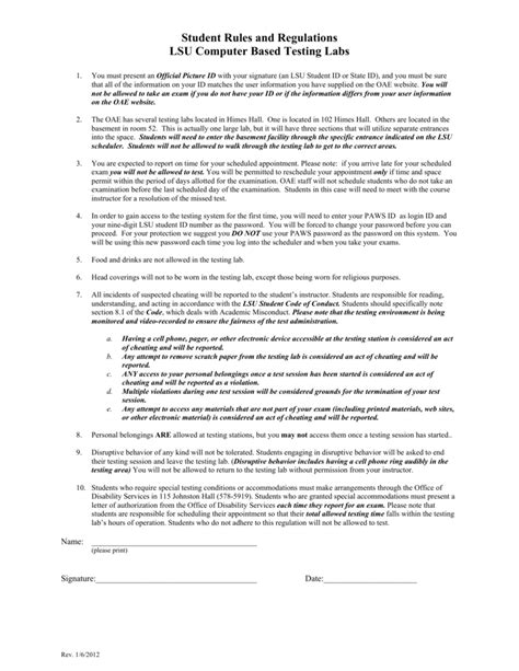 Cae Testing Center Rules And Regulations