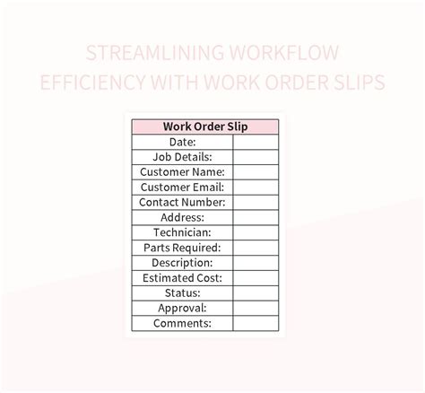 Streamlining Workflow Efficiency With Work Order Slips Excel Template
