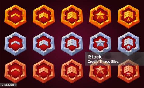 스파이크가 설정된 게임 레벨 업 보상 배지 순위 보상 승리 성공 공로상 트로피 벡터 평면 황금 상징 위한 와 진보 와 의한 진찰 와 번역 붉은 색 1위에 대한 스톡 벡터