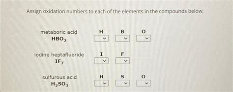 Solved Assign Oxidation Numbers To Each Of The Elements In Chegg Com