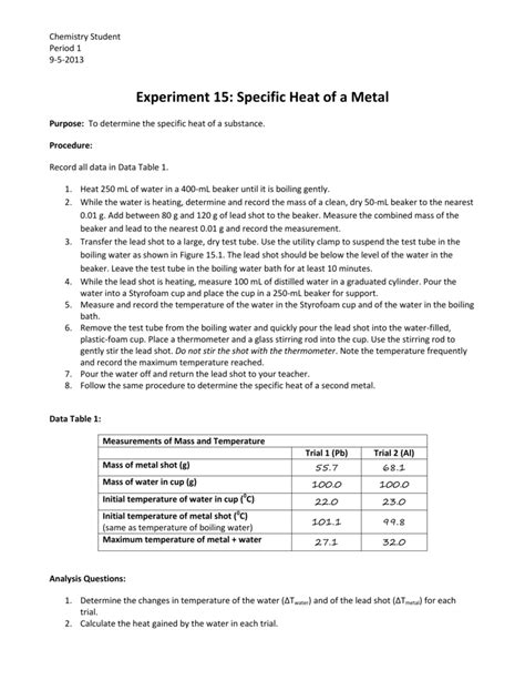 Chemistry Lab For Specific Heat At Dean Ransford Blog