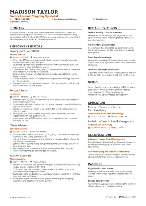 Luxury Retail Resume Example Free To Edit Ats Friendly Pdf 2025