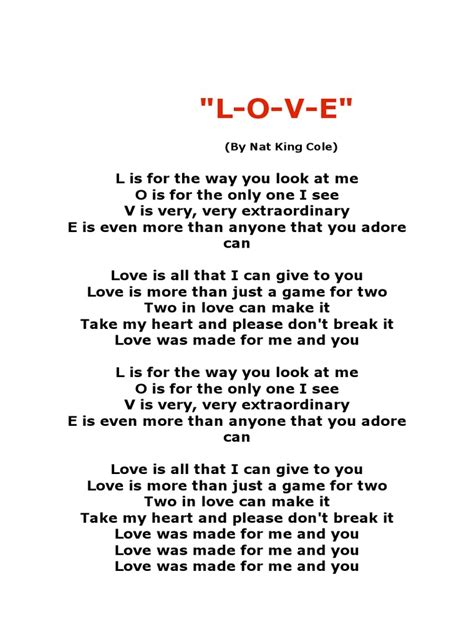 Nat King Coles L O V E Lyrics Pdf