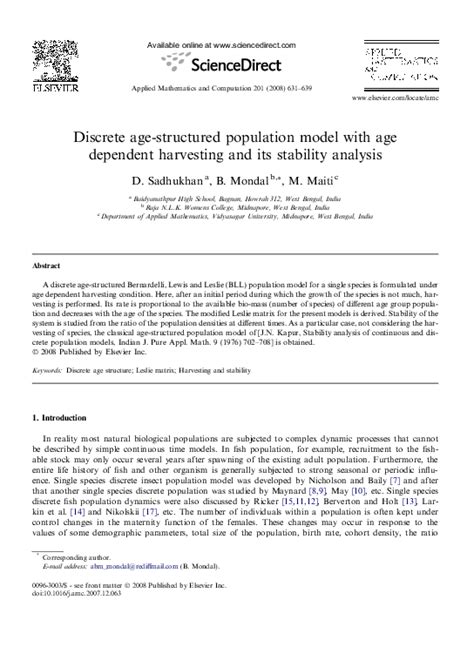 Pdf Discrete Age Structured Population Model With Age Dependent