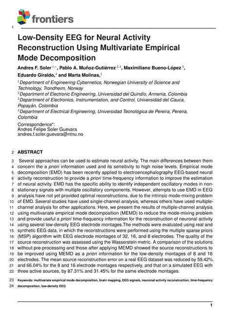 PDF Low Density EEG For Neural Activity Reconstruction Using Multivariate Empirical Mode