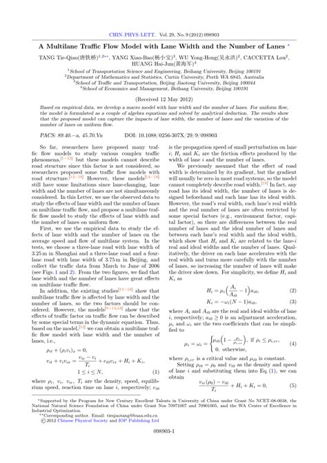 Pdf A Multilane Traffic Flow Model With Lane Width And The Number Of Lanes