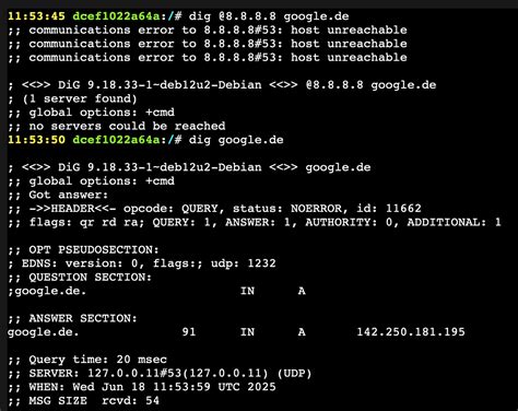 Host Unreachable Error If Dig From Inside A Docker Container And Use