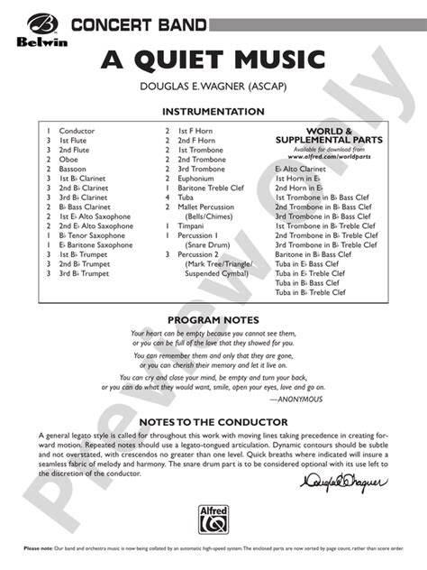 A Quiet Music Concert Band Conductor Score And Parts Digital Download