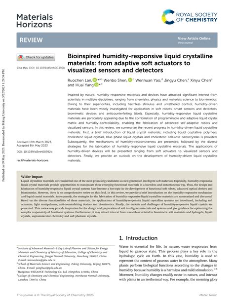 Pdf Bioinspired Humidity Responsive Liquid Crystalline Materials