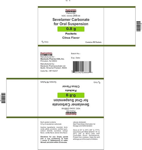Sevelamer Suspension Package Insert Prescribing Info Moa