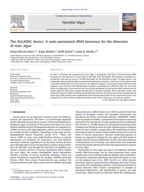 Pdf Development Of A Rrna Biosensor For The Detection Of Toxic Algae