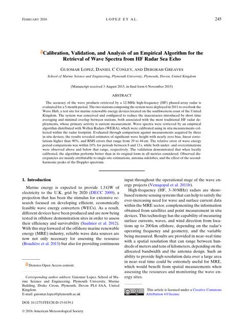 Pdf Calibration Validation And Analysis Of An Empirical Algorithm For The Retrieval Of Wave