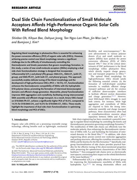 Pdf Dual Side Chain Functionalization Of Small Molecule Acceptors Affords High‐performance