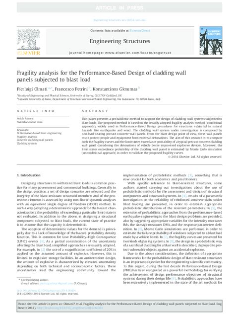 Pdf Fragility Analysis For The Performance Based Design Of Cladding