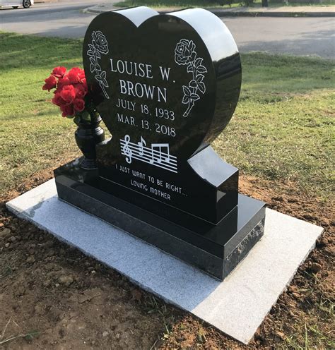 Single Heart Upright Jet Black Granite Headstone With Granite