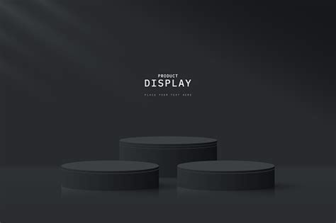 사실적인 검은색 실린더 받침대 연단이 있는 추상적인 부드러운 3d 방 제품 디스플레이 프레젠테이션을 위한 최소한의 장면 3d 벡터 기하학적 플랫폼 디자인 쇼 제품 화장품을