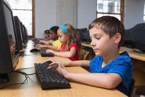 Cute Pupils In Computer Class Stock Image Image Of Development Four