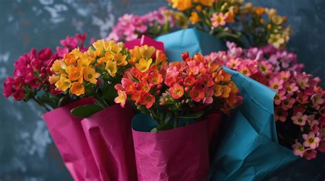 밝은 종이에 싸인 다채로운 꽃이 만발한 칼랑코에 꽃 아름다움 공장 흐리게 배경 일러스트 및 사진 무료 다운로드 Pngtree