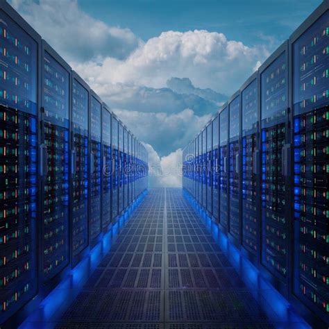 Data Center With 2 Rows Of Servers Servers Are Glowing With Lights Which Means They Are