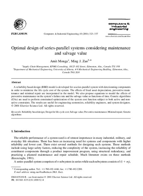 Pdf Optimal Design Of Series Parallel Systems Considering Maintenance And Salvage Value