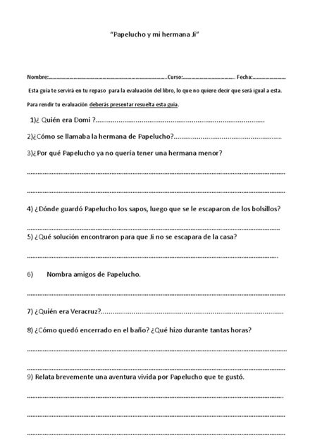 Prueba Papelucho Y Su Hermana Ji Pdf