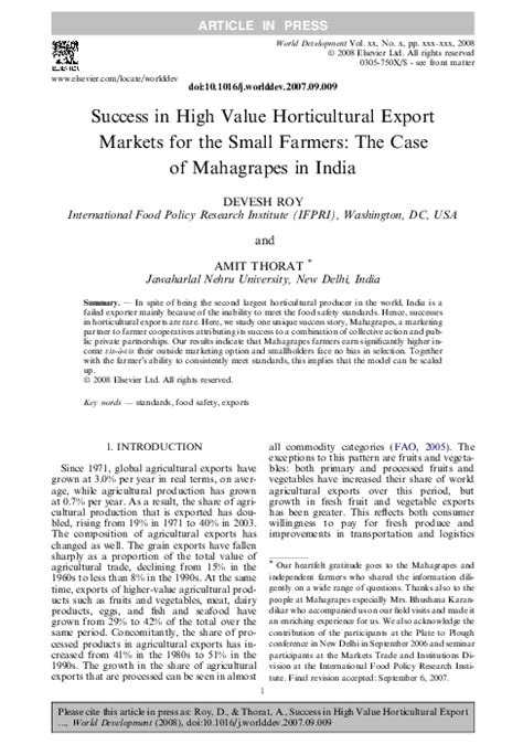 Pdf Success In High Value Horticultural Export Markets For The Small