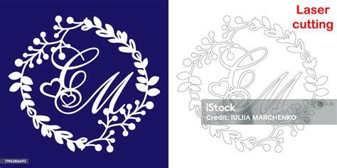 레이저 절단을위한 웨딩 모노그램 꽃 무늬 프레임에 웨딩 장식 로고의 C M 이니셜 당신의 결혼식 날을위한 완벽한 선물 개념에 대한 스톡 벡터 아트 및 기타 이미지 Istock