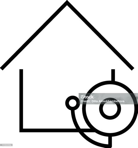 설립 또는 시설로 건물 평면 스타일의 윤곽선 단색 기호 상점 광고 기사 책 등에 적합합니다 집 옆에있는 화재 경보의 라인 아이콘 감지기에 대한 스톡 벡터 아트 및 기타