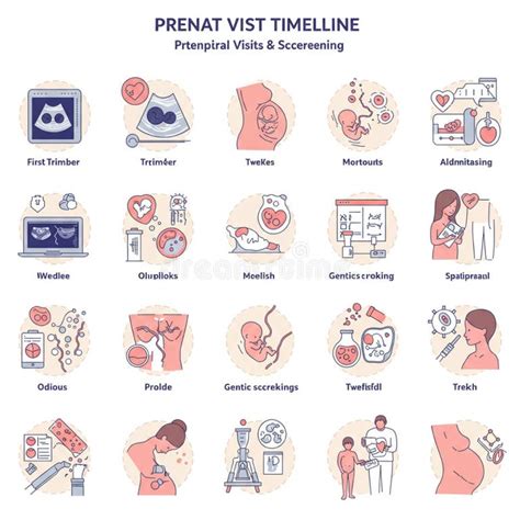 Diagram Illustrating A Prenatal Visit Timeline With Humorous Misspelled Labels Icons