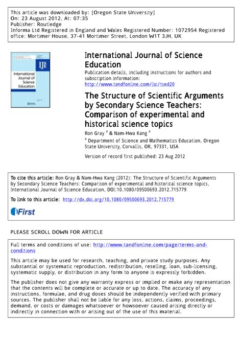 Pdf The Structure Of Scientific Arguments By Secondary Science